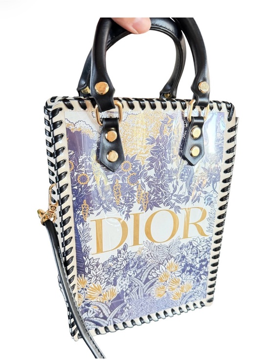 Dior | Bags | Dior Upcycled Handbag Ivory And Shades Of Blue And Gold ...